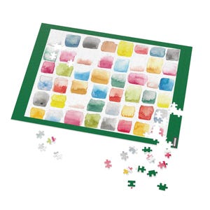 Jigsaw Puzzle, Colorful Swatches With Green Border Puzzle in Tin Box ...