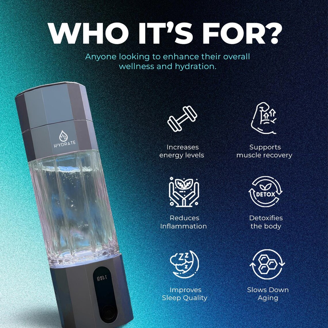 H2YDRATE - Hydrogen Water Bottle – 6500 PPB Supercharged Wellness in ...
