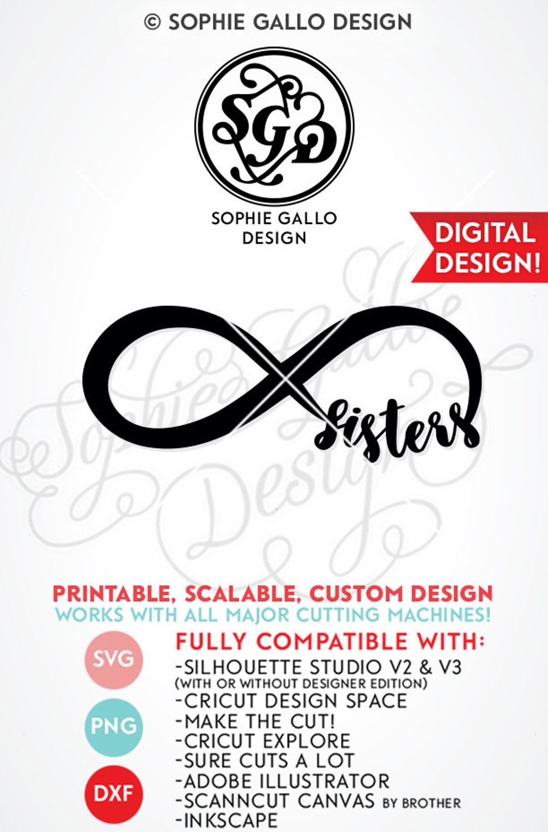 Sisters Forever Infinity Symbol SVG DXF PNG Digital Download Files ...