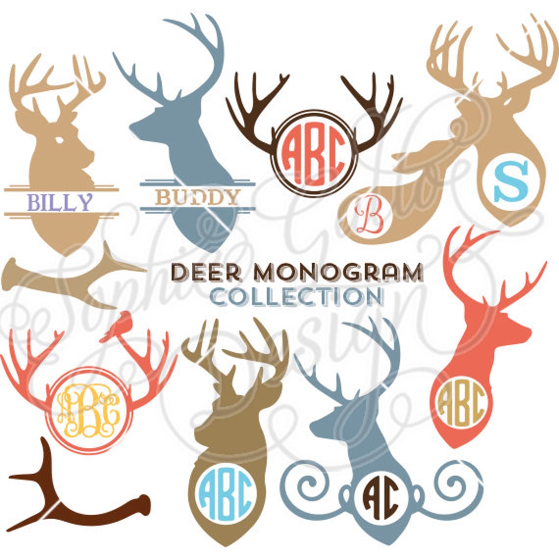 Deer Monogram Collection SVG DXF Digital Download Files for - Etsy