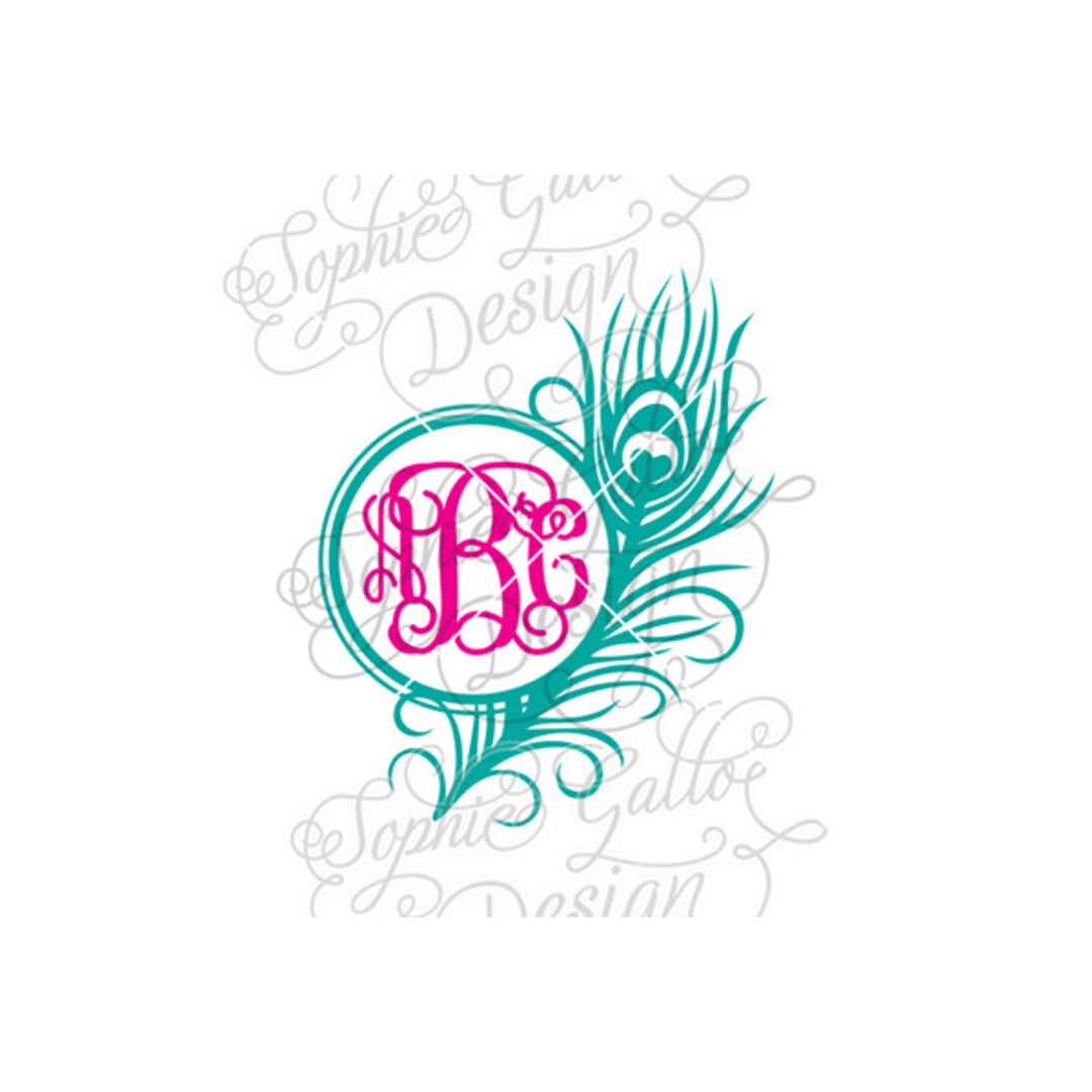 Peacock Monogram Feather Frame SVG, DXF & PNG Digital Download Files ...