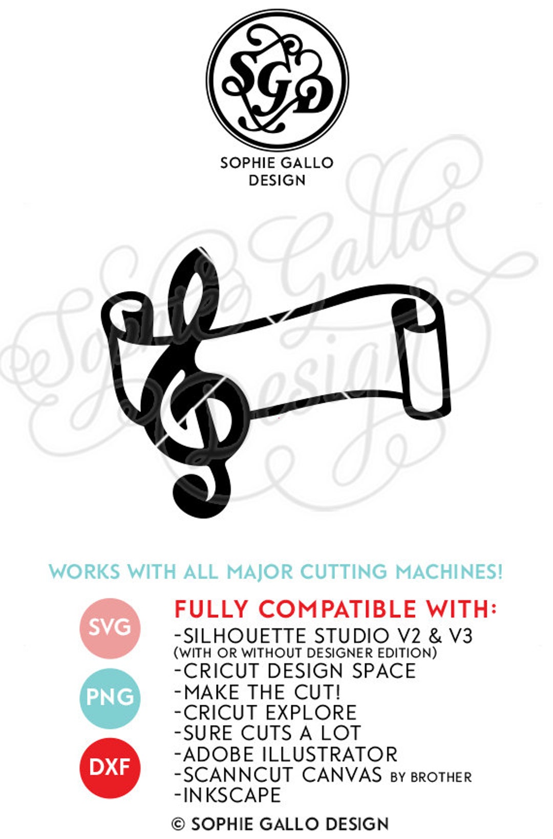 Musical Scroll SVG DXF PNG Digital Download Files for Silhouette-cricut ...