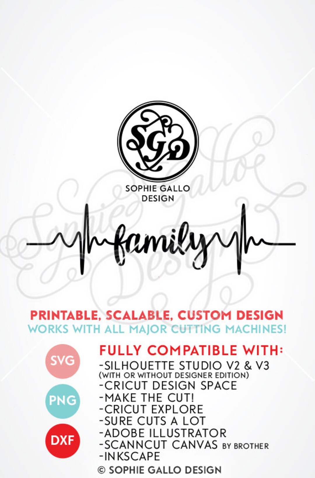Family Pulse Heart Beat SVG DXF & PNG Digital Download File - Etsy