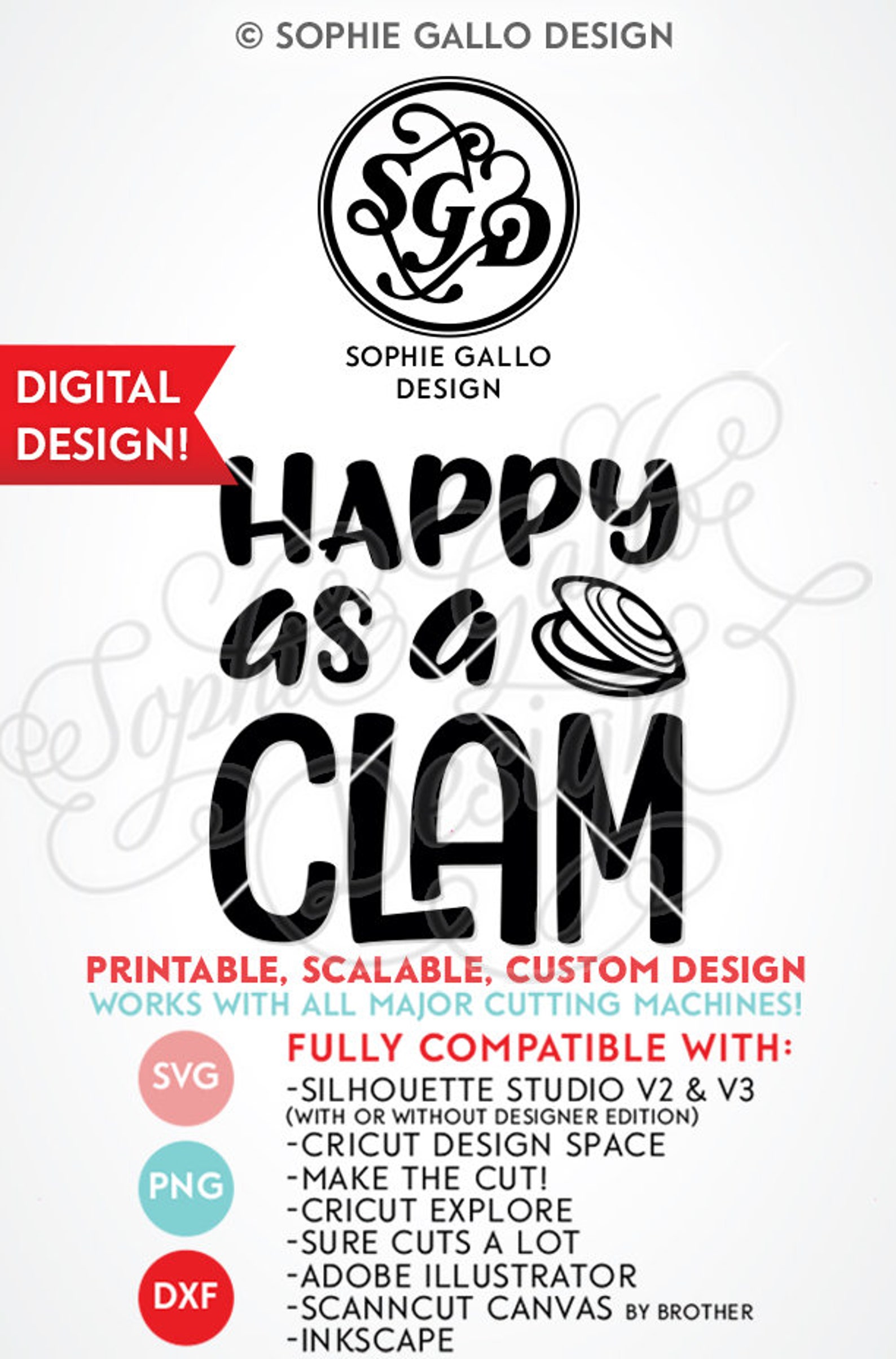 Happy as a Clam Quote SVG DXF & PNG digital download file | Etsy