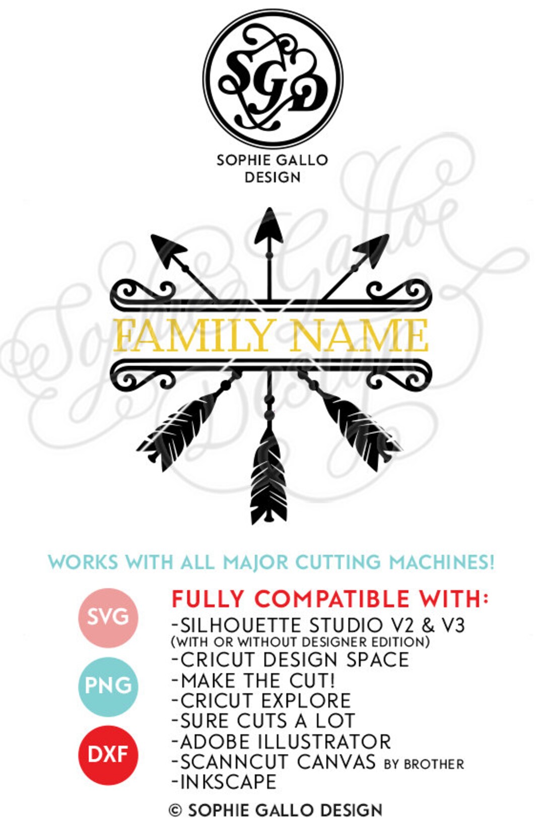 Arrow Monogram SVG DXF & PNG Digital Download File for Silhouette Cameo ...