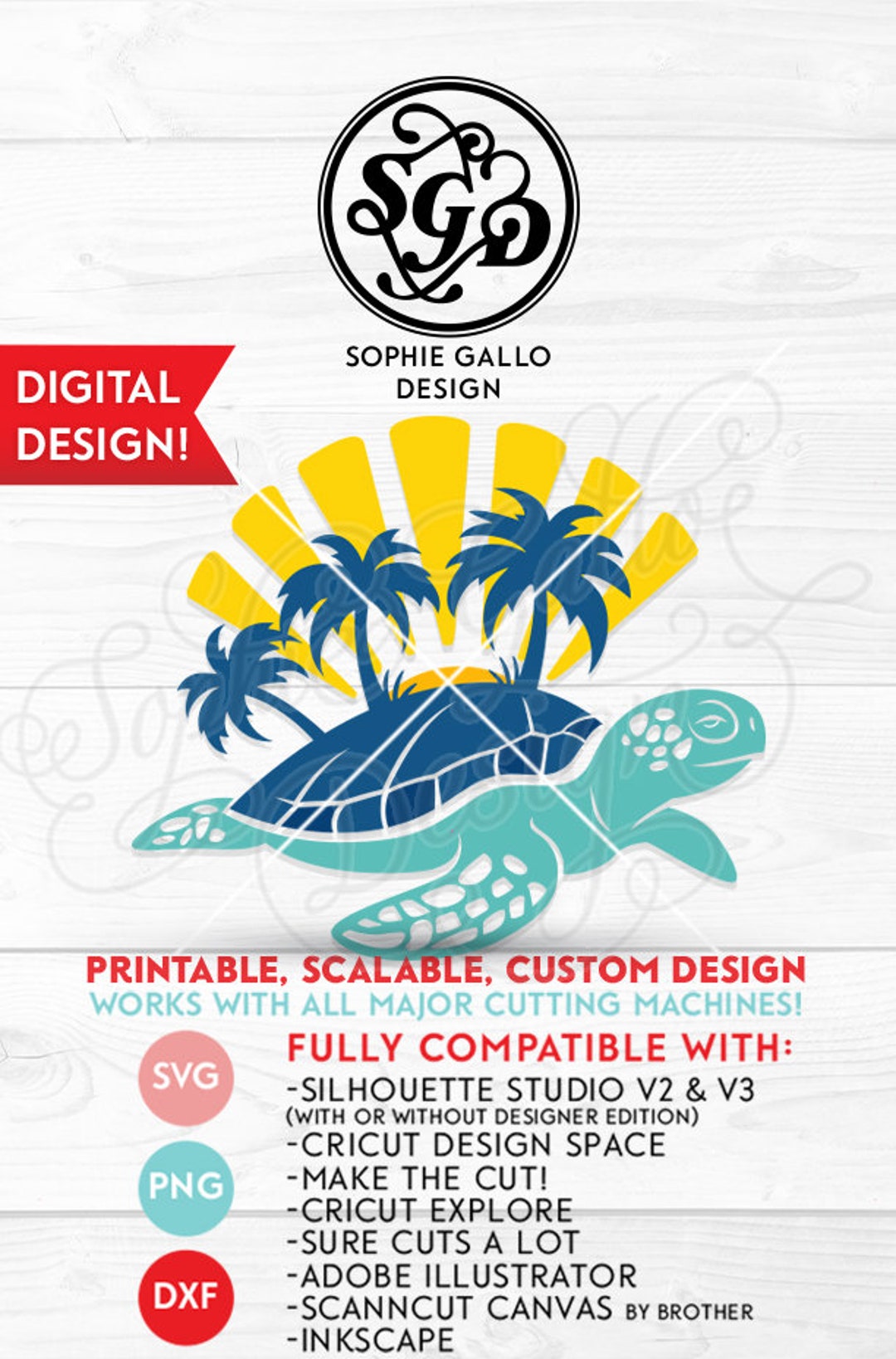 Sea Turtle Island SVG, DXF & PNG Digital Download Files for Silhouette ...