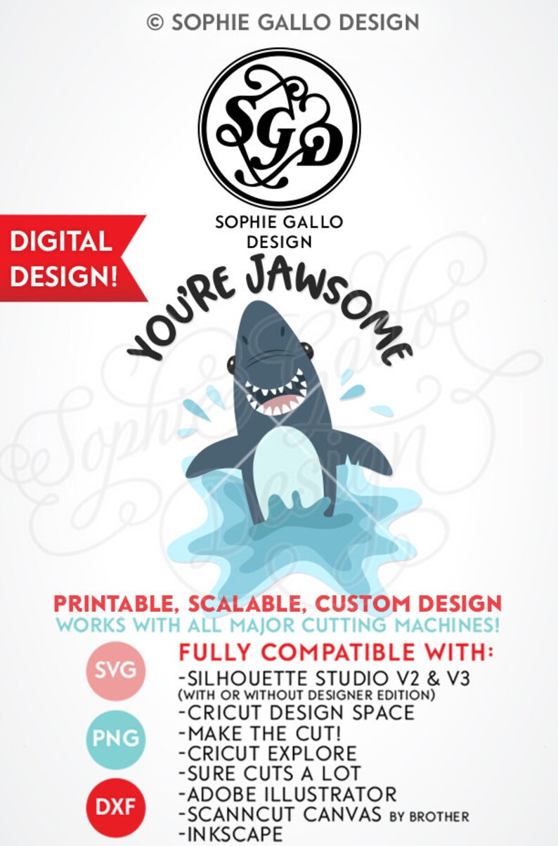 You're Jawsome Shark SVG DXF & PNG Digital Download - Etsy