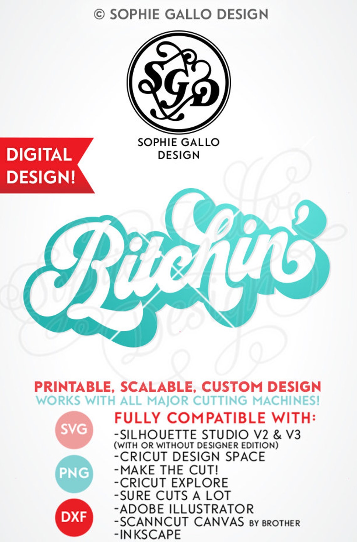 Bitchin' Retro Quote Logo SVG DXF & PNG Digital Download - Etsy