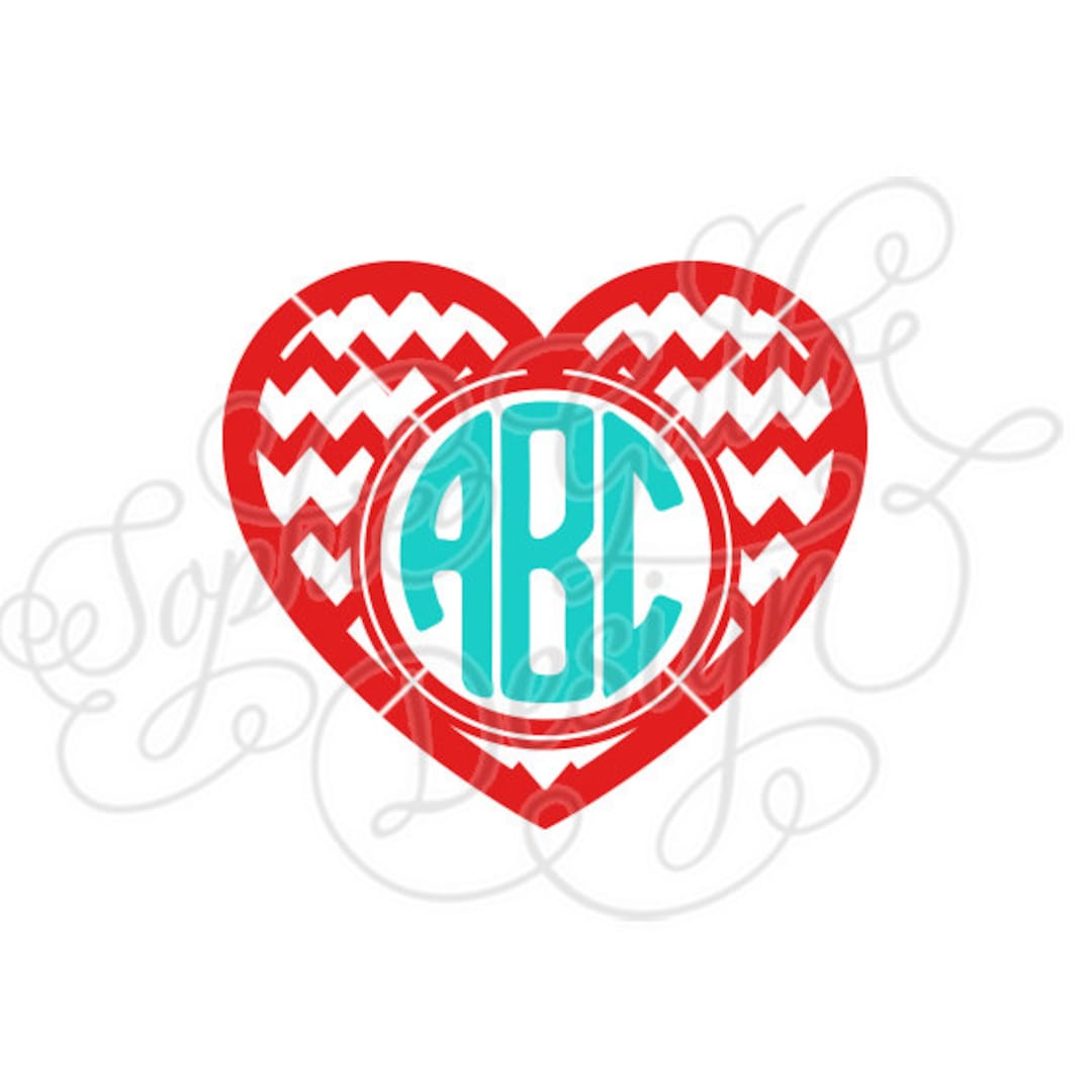 Chevron Heart Valentine Monogram SVG DXF Digital Download File ...