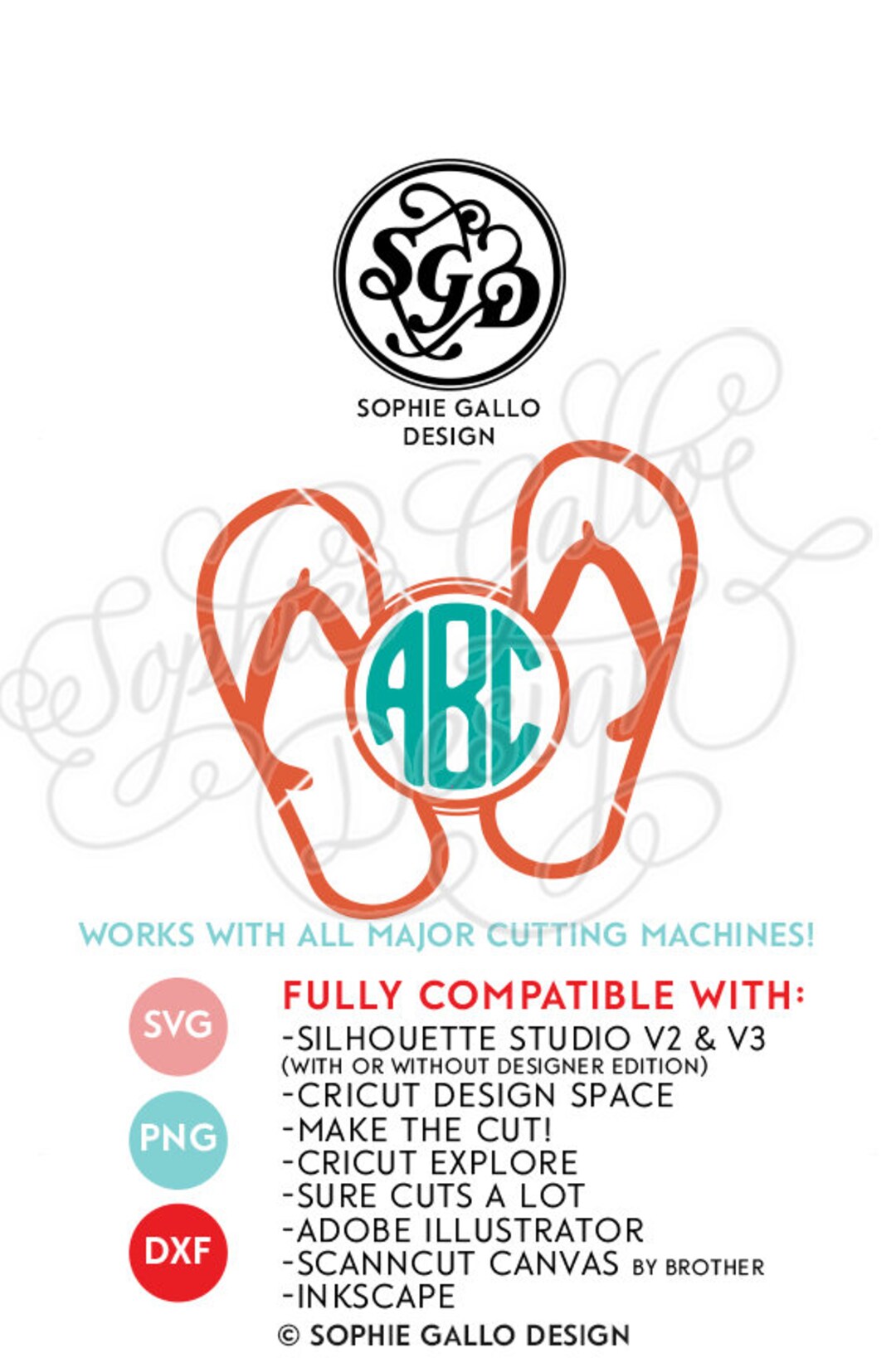 Flip Flop Round Monogram SVG, DXF & PNG Digital Download Files ...