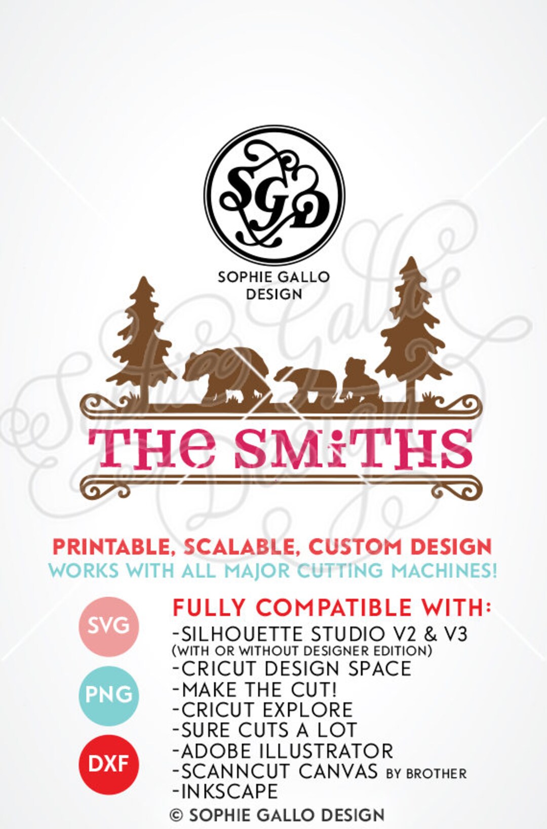Bear Family Tree Split Monogram SVG DXF PNG Digital Download - Etsy UK