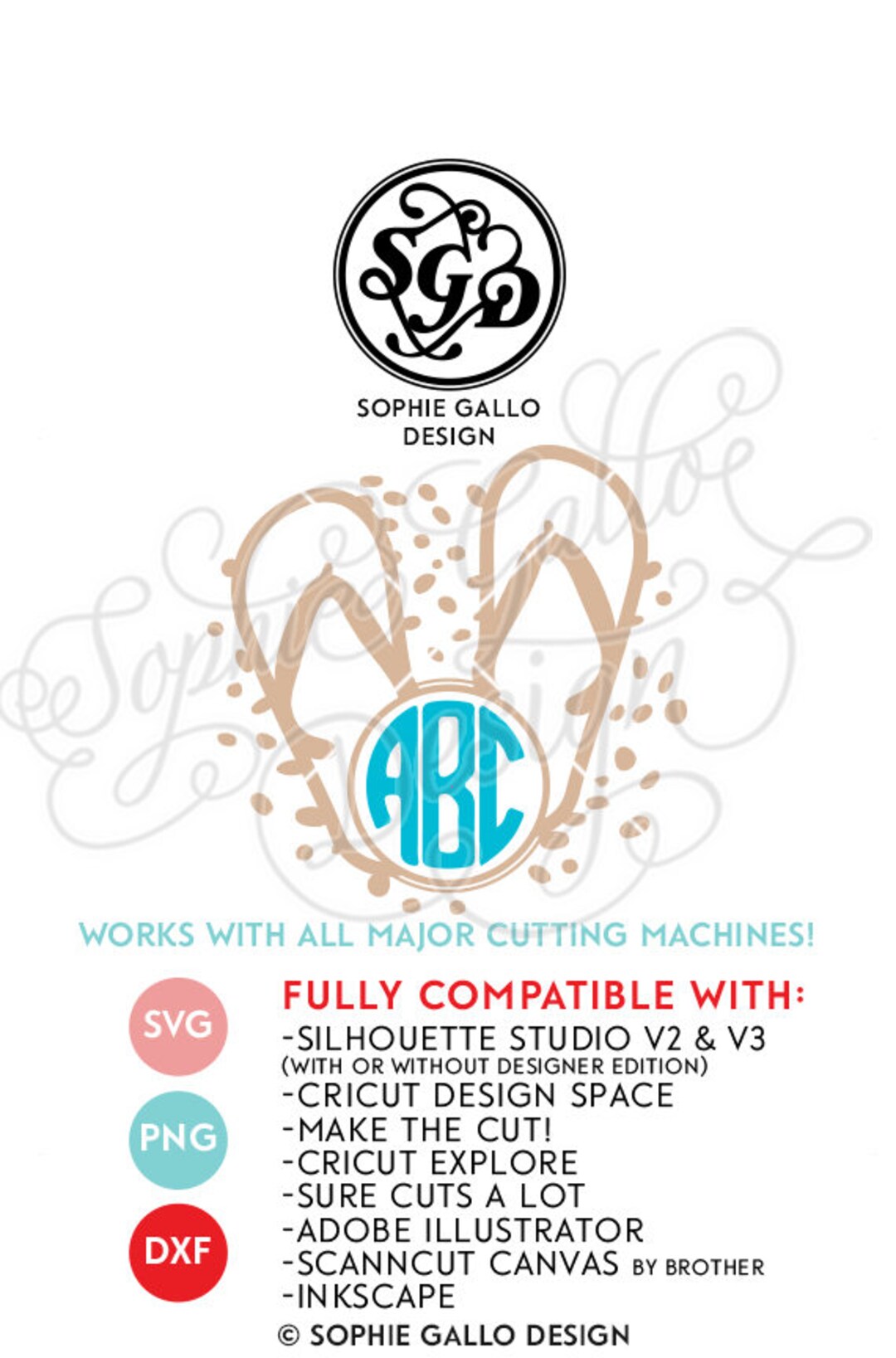 Sandy Flip Flops Monogram SVG DXF & PNG Digital Download - Etsy