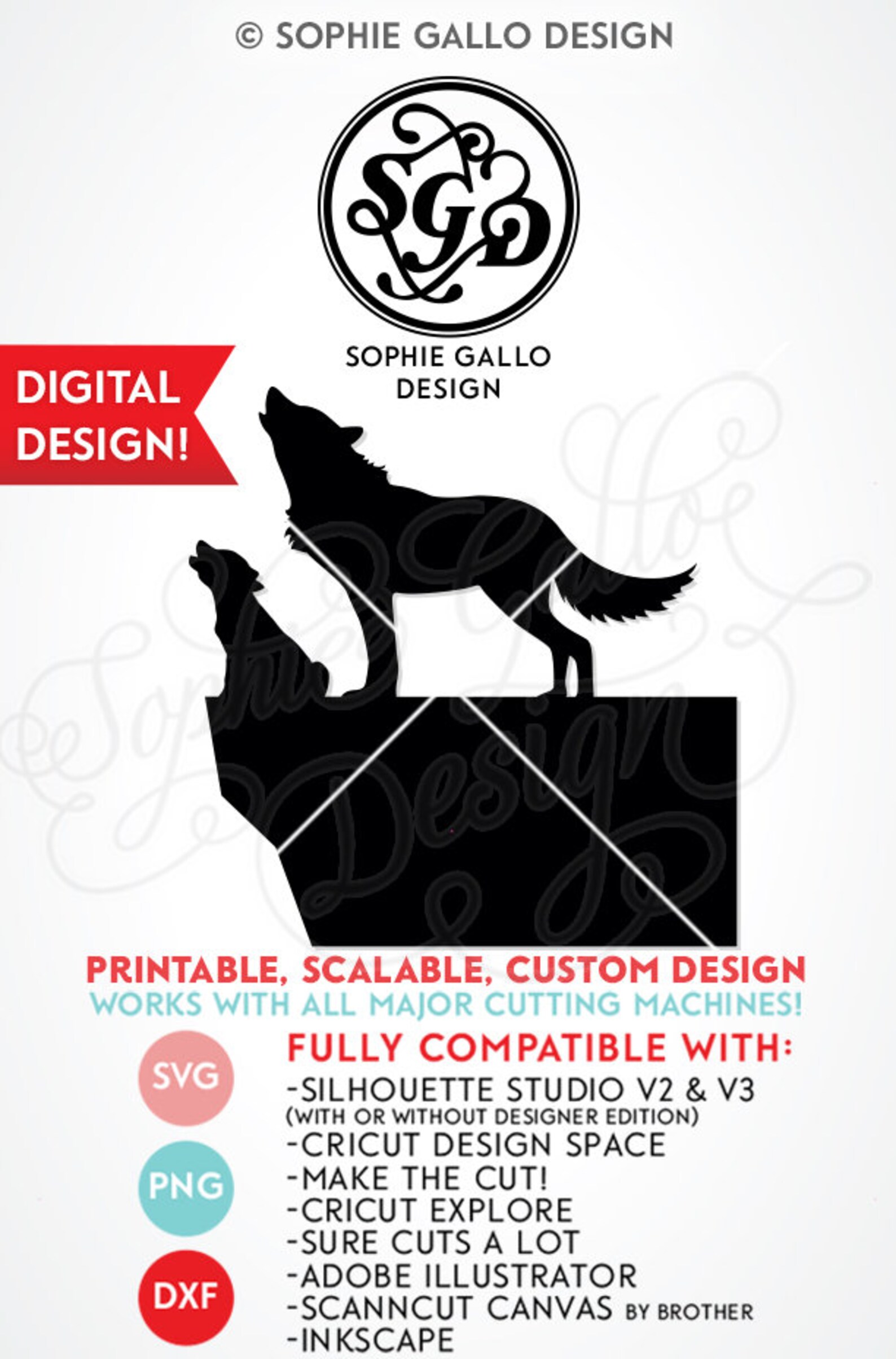 Howling Wolf Cub SVG DXF PNG Digital Download Files for | Etsy