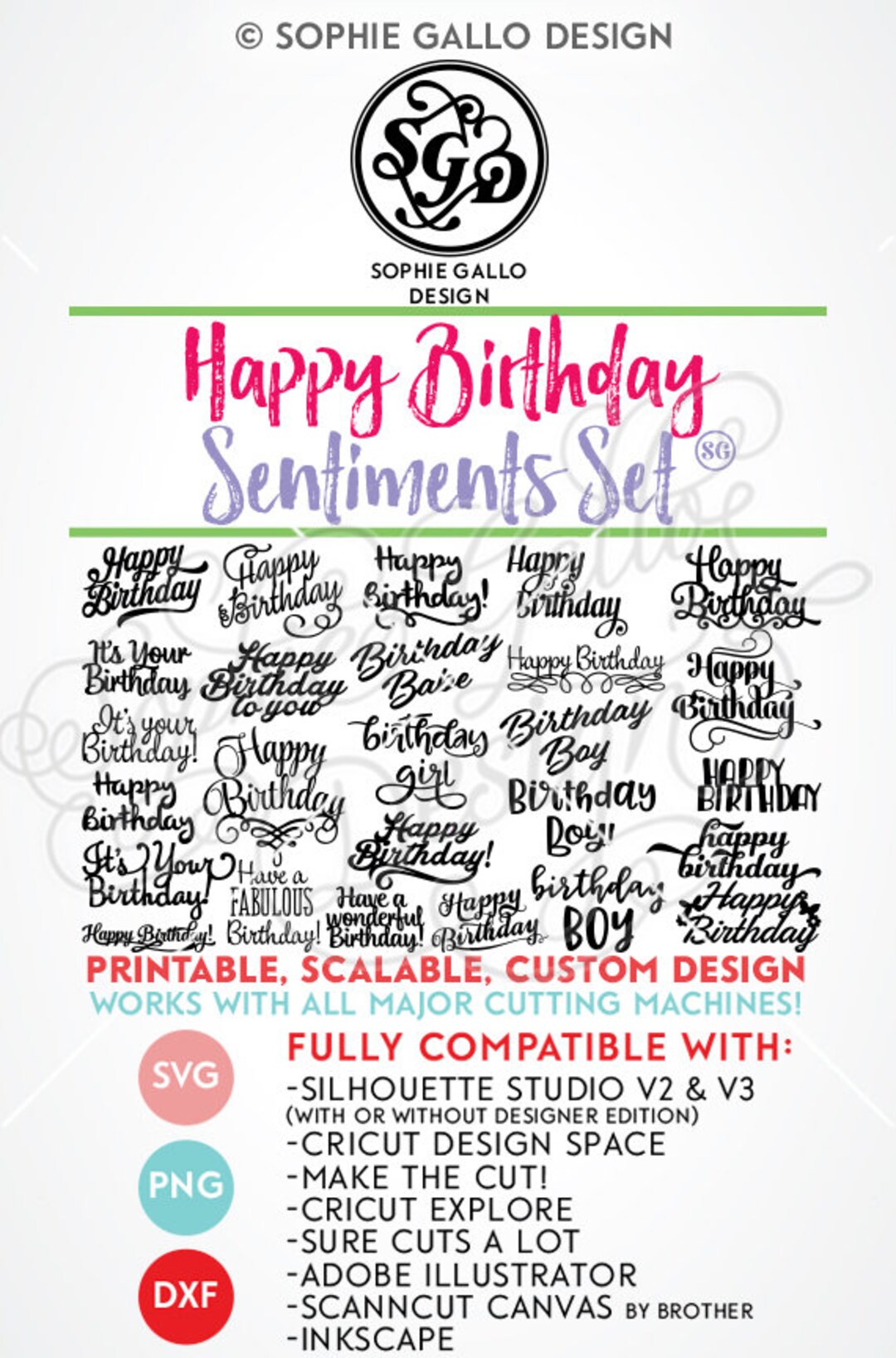 Happy Birthday Sentiments Set, SVG DXF Digital Download Files ...
