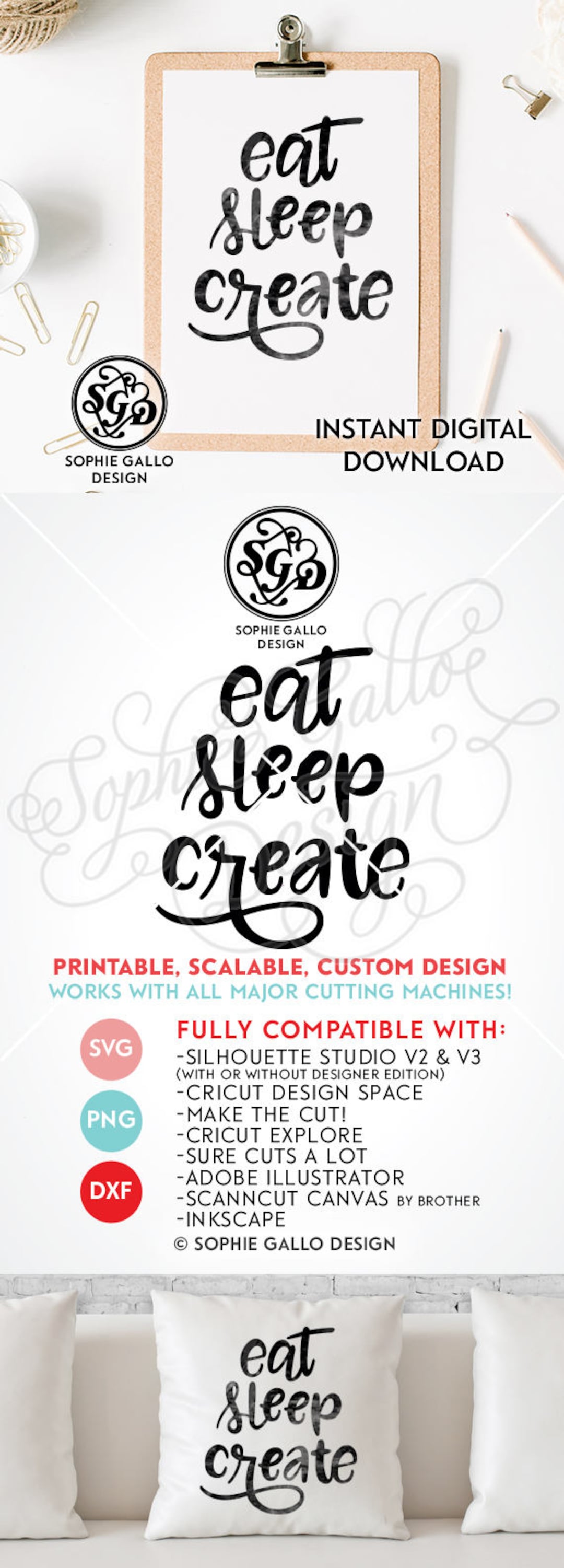 Eat, Sleep, Create Quote SVG, DXF & PNG Digital Download Files for ...