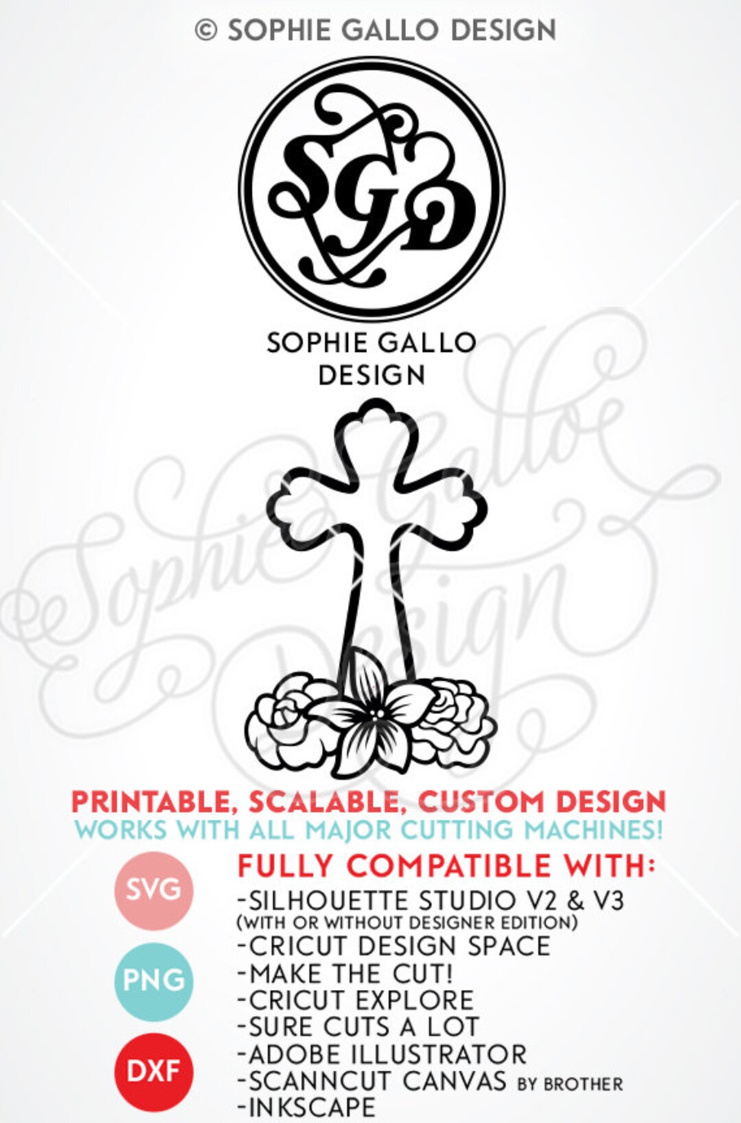 Church Cross Flowers SVG DXF PNG Digital Download Files for Silhouette ...