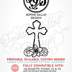 Church Cross Flowers SVG DXF PNG Digital Download Files for Silhouette ...