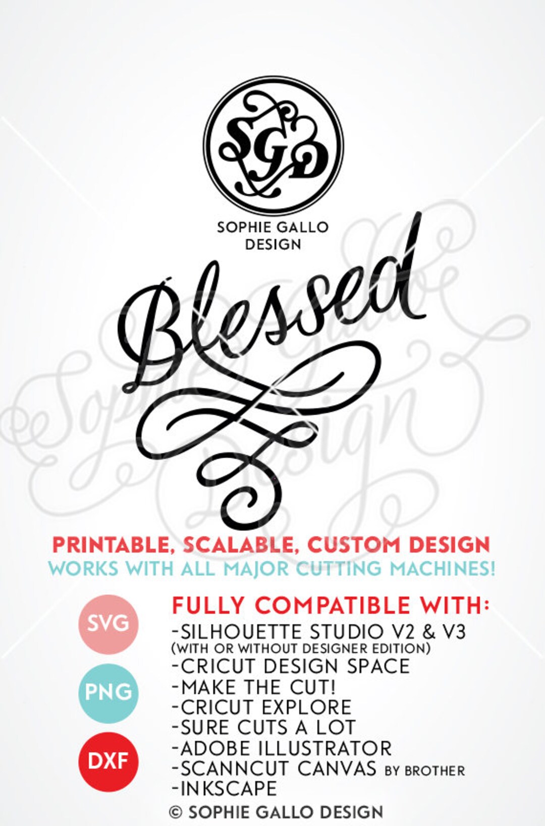 Blessed Script Flourish SVG DXF PNG Digital Download Files for ...