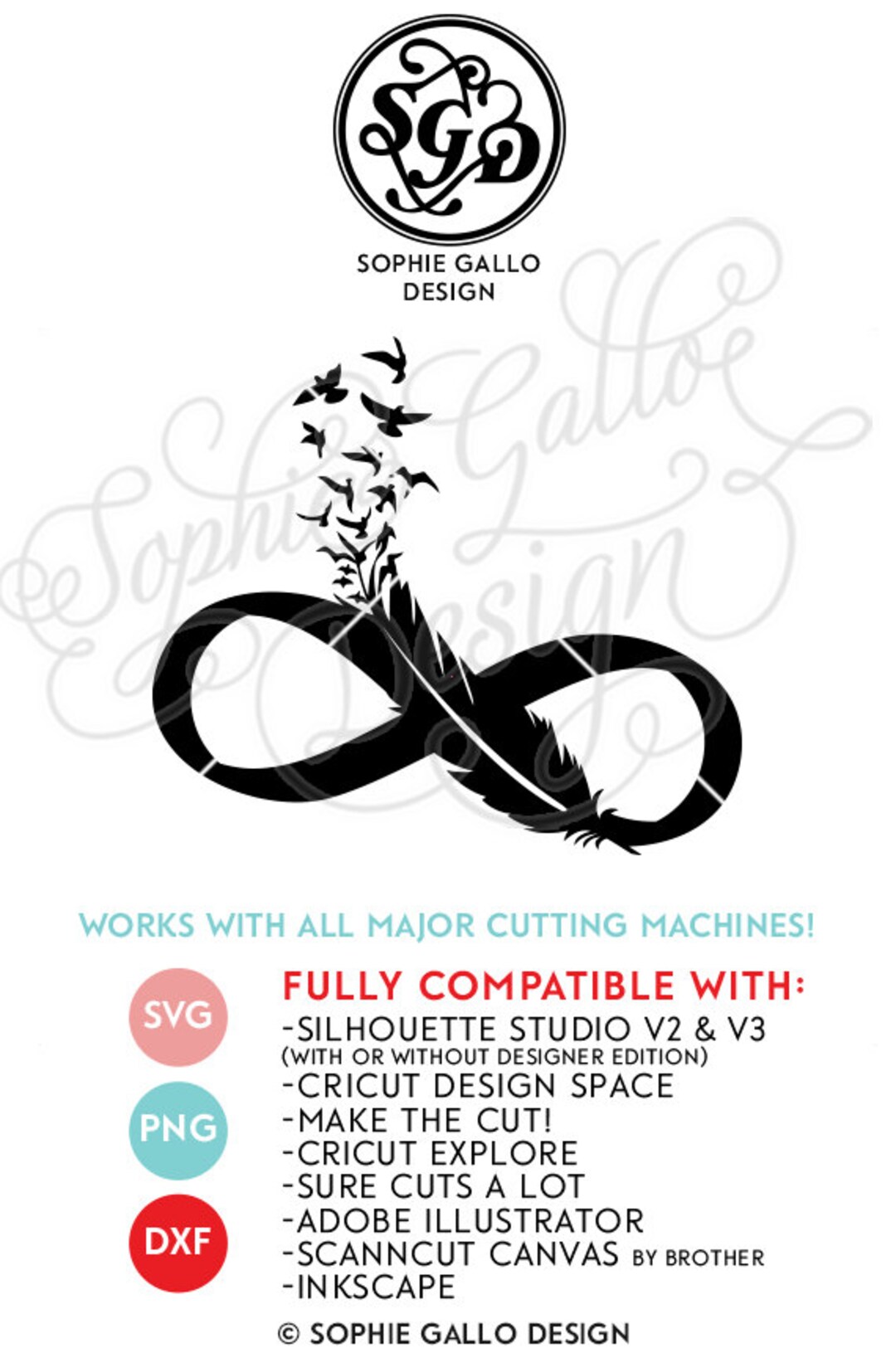 Infinity Bird Feather SVG DXF & PNG Digital Download Files Silhouette ...