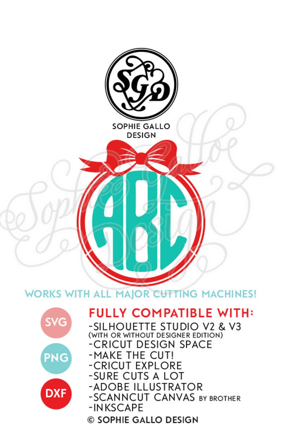 Cute Bow Monogram Frame SVG, DXF & PNG Digital Download Files for ...