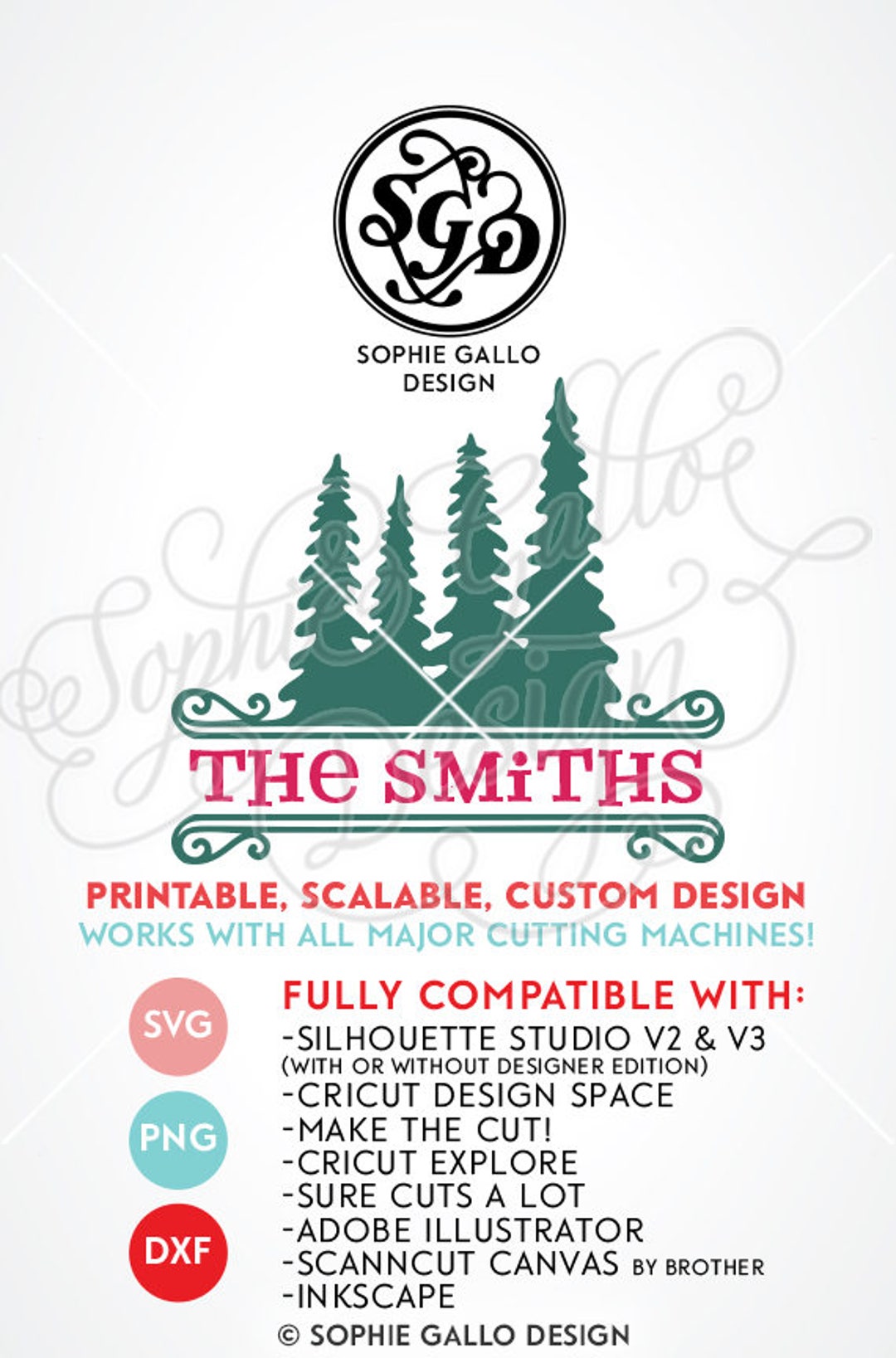 Pine Tree Forest Split Monogram SVG DXF PNG Digital Download Files ...