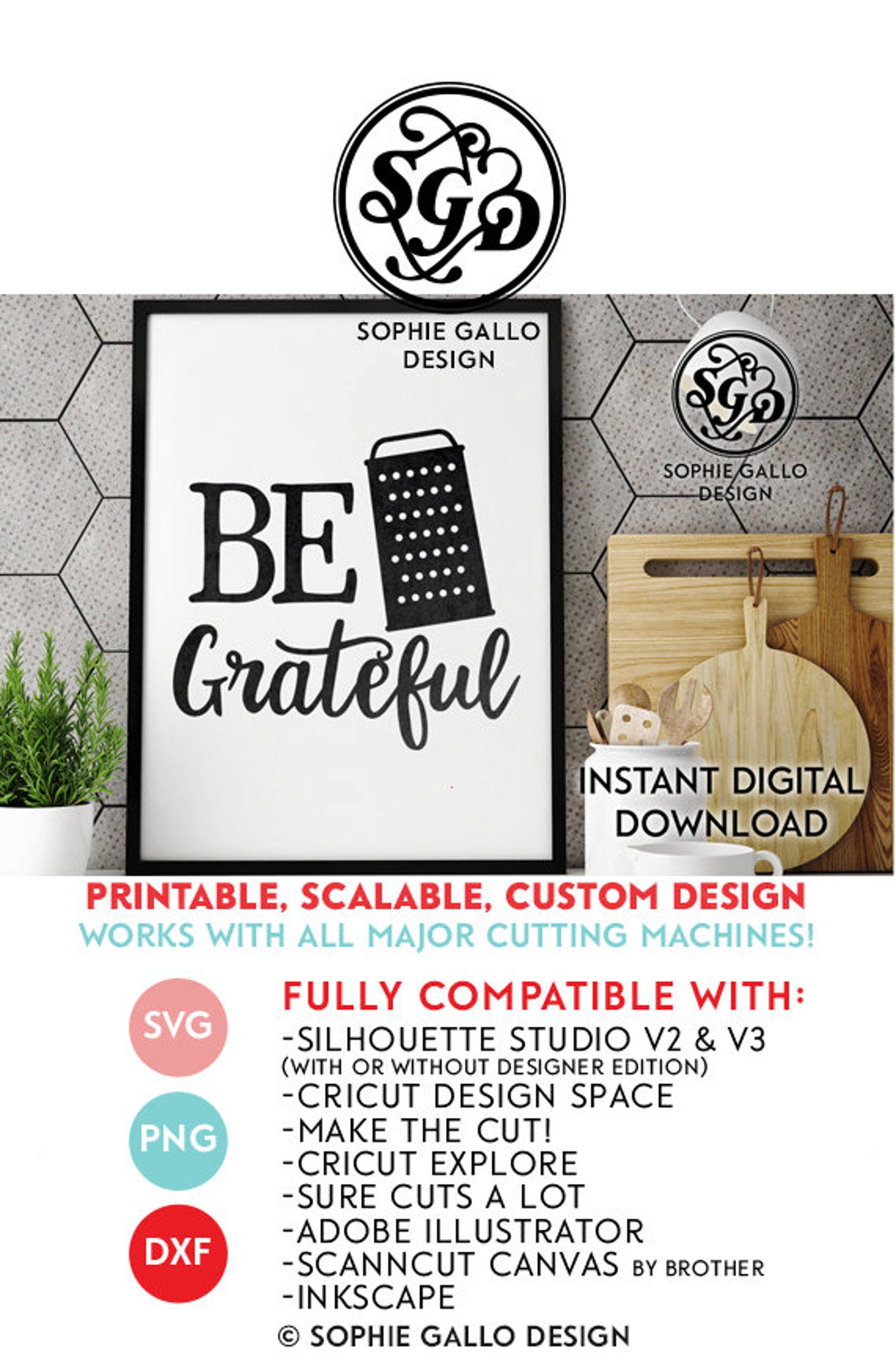 Be Grateful Kitchen Art SVG DXF PNG Digital Download Files | Etsy