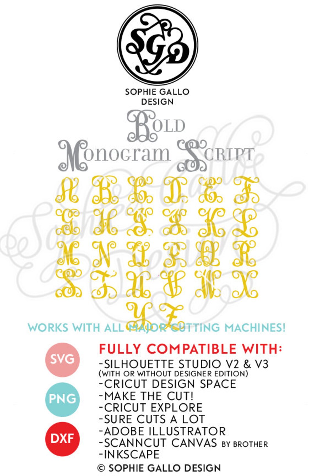 Monogram Script Alphabet SVG DXF PNG Digital Download File Silhouette ...