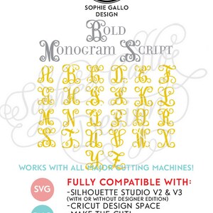 Monogram Script Alphabet SVG DXF PNG Digital Download File Silhouette ...