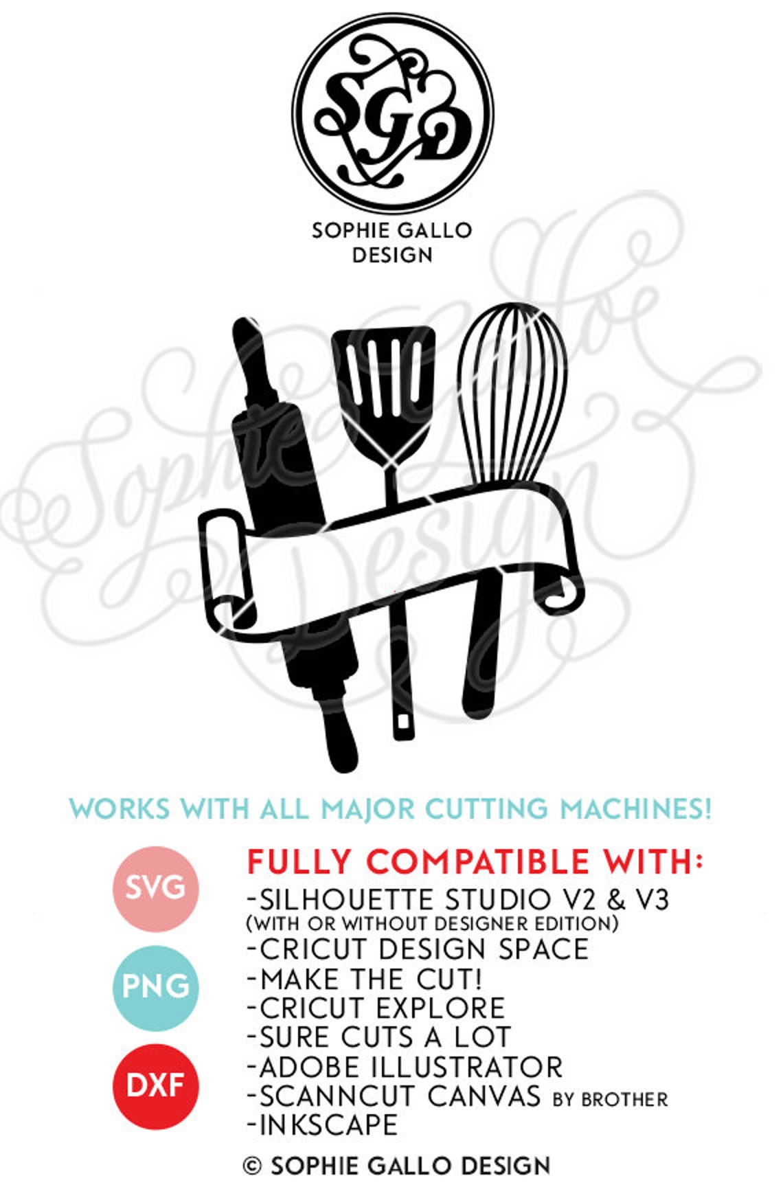 Baking Tools Scroll SVG DXF & PNG Digital Download Files for | Etsy