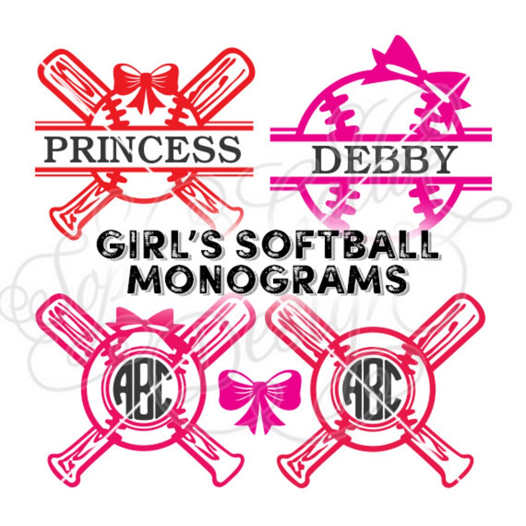 Girl's Softball Monograms SVG DXF Digital Download File for Silhouette ...