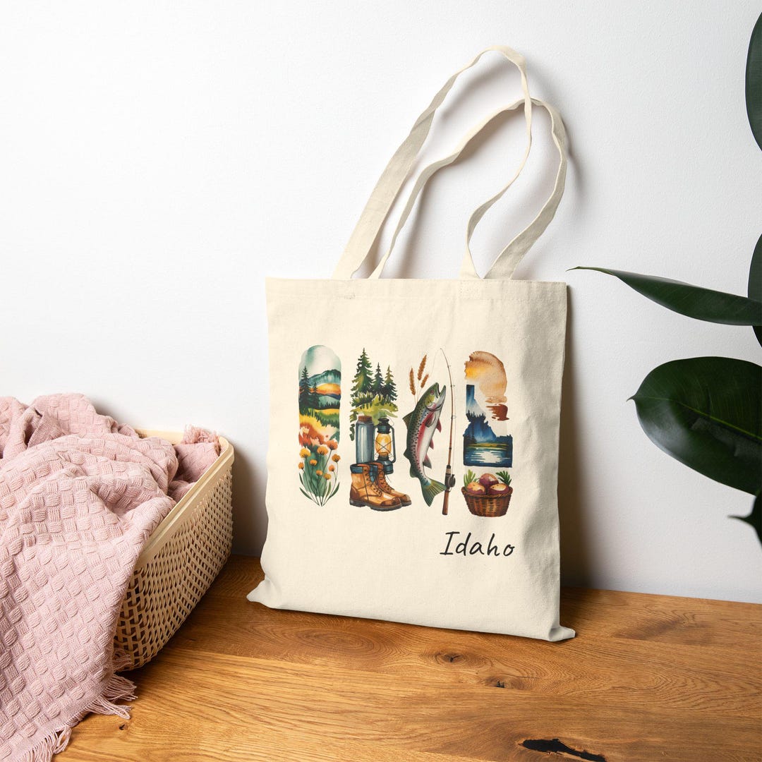 Idaho Tote Bag, US States Cotton Canvas Tote Bag, Brush Strokes ...