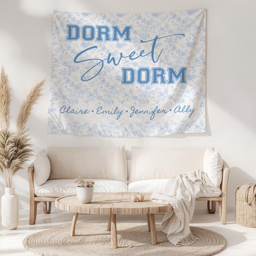 Dorm Sweet Dorm Sign, Dorm Room Decor for Girls, Blue Toile Dorm Room ...
