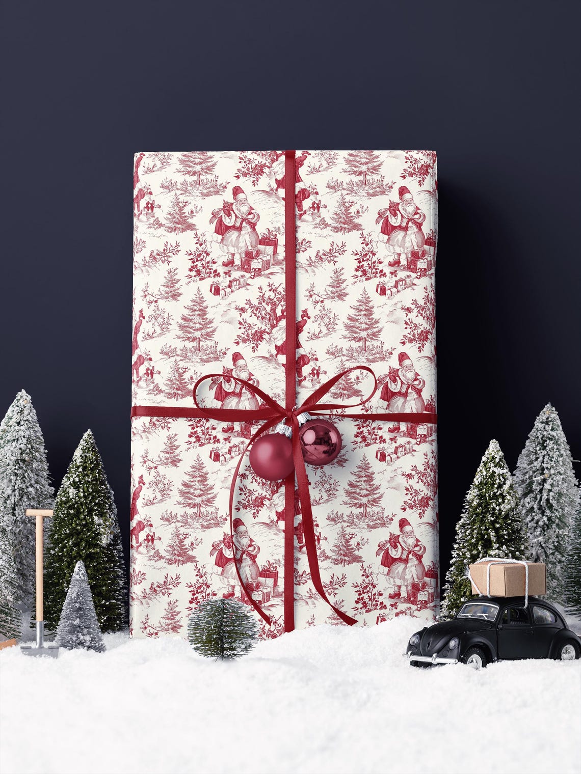 Vintage Christmas Toile Chinoiserie Wrapping Paper Roll Red Santa Toile ...