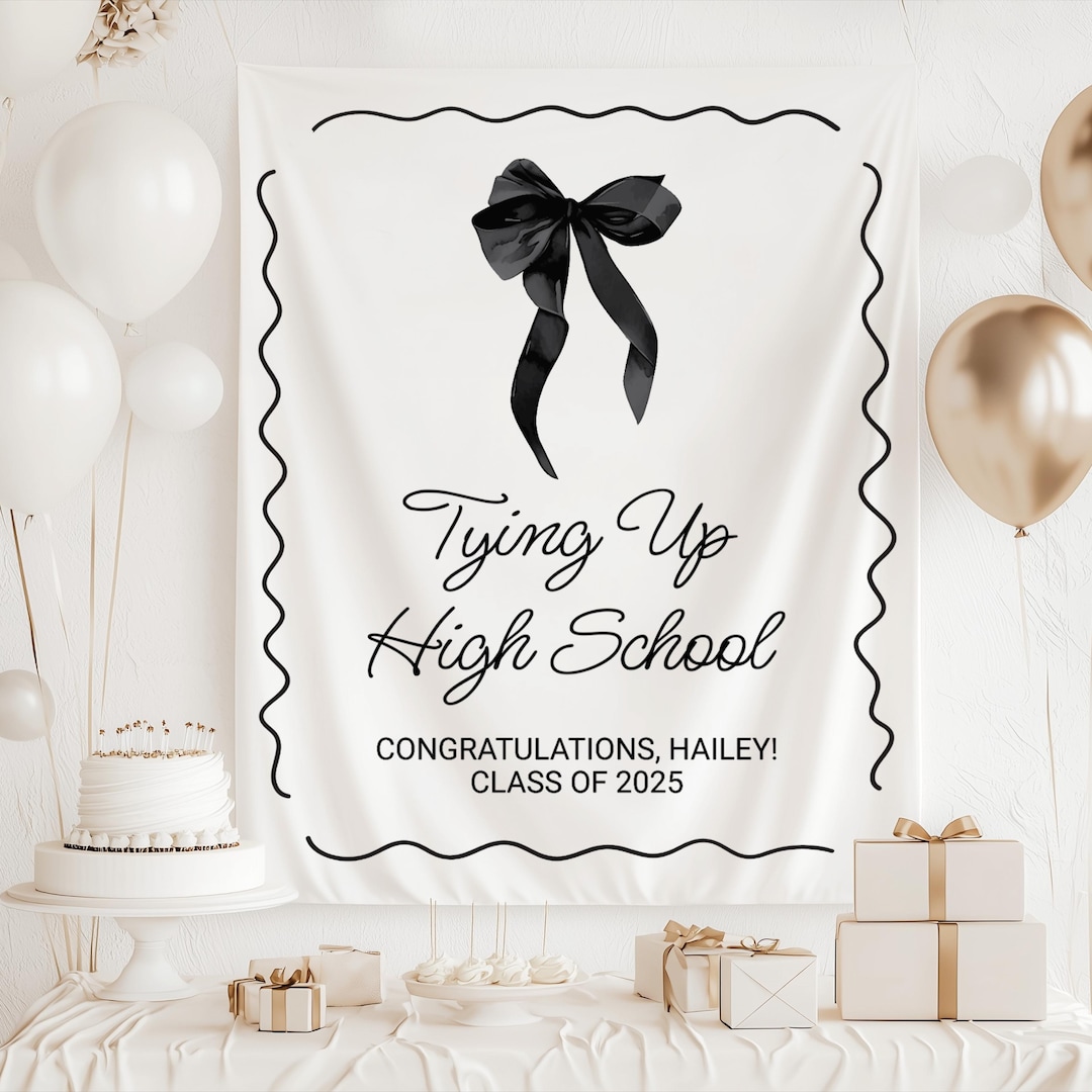 Coquette Bow Graduation Photo Backdrop, Tying up High School Graduation ...