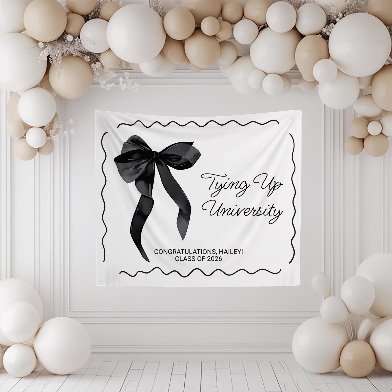Coquette Bow Graduation Photo Backdrop, Tying up High School Graduation ...
