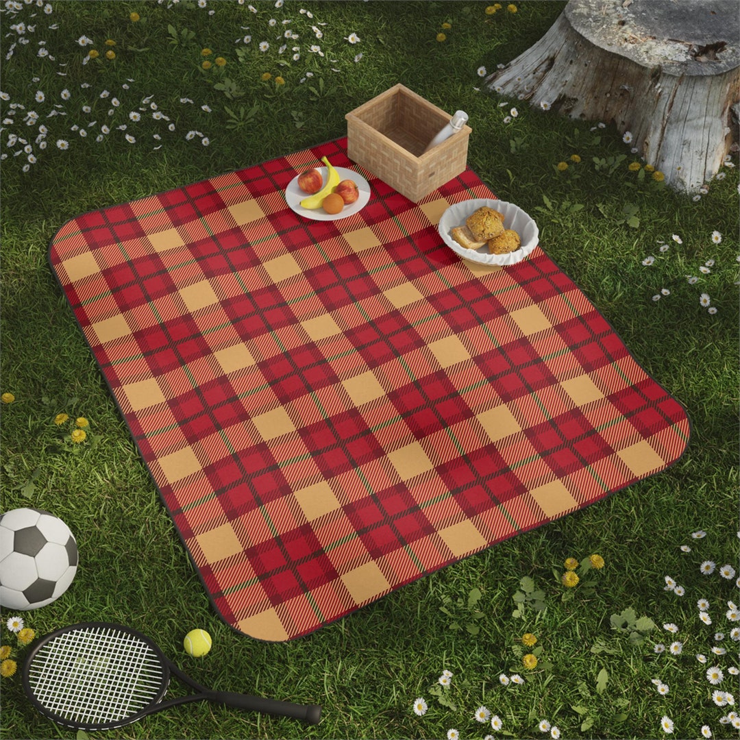 Red Plaid Picnic Blanket, Rustic Picnic Rug, Outdoor Blanket, Beach ...