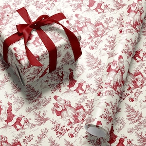 Vintage Christmas Toile Chinoiserie Wrapping Paper Roll Red Santa Toile ...