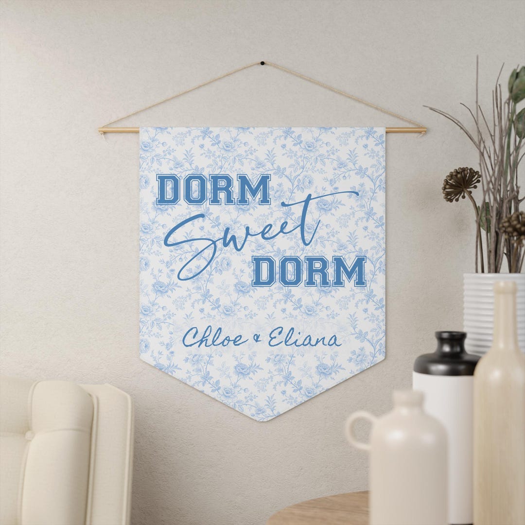 Dorm Sweet Dorm Pennant Banner, Dorm Room Decor for Girls, Blue Toile ...