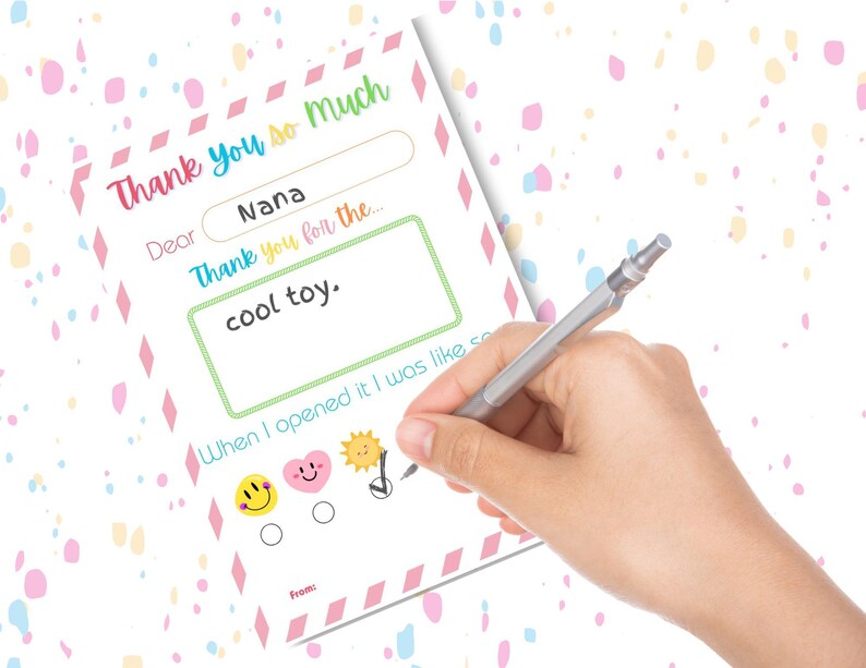 Kids Fill-in Thank You Card: Printable Birthday Holiday Note (PDF) - Etsy
