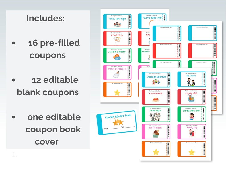 Personalized Kids Reward Coupons Printable Editable Template - Etsy