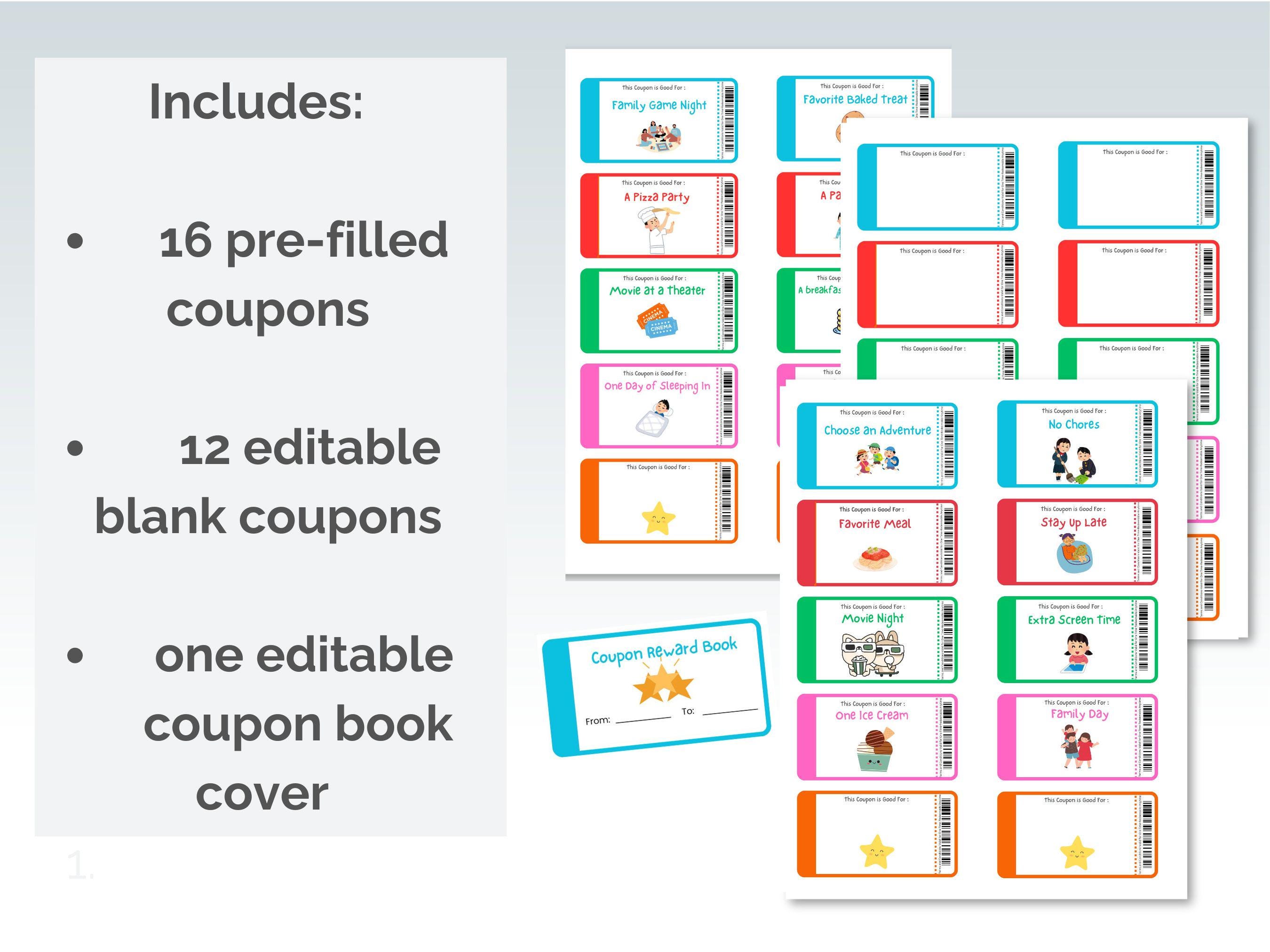 Personalized Kids Reward Coupons Printable Editable Template - Etsy