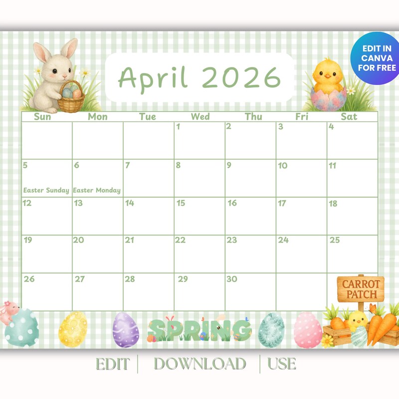 April Theme Calendar - Etsy