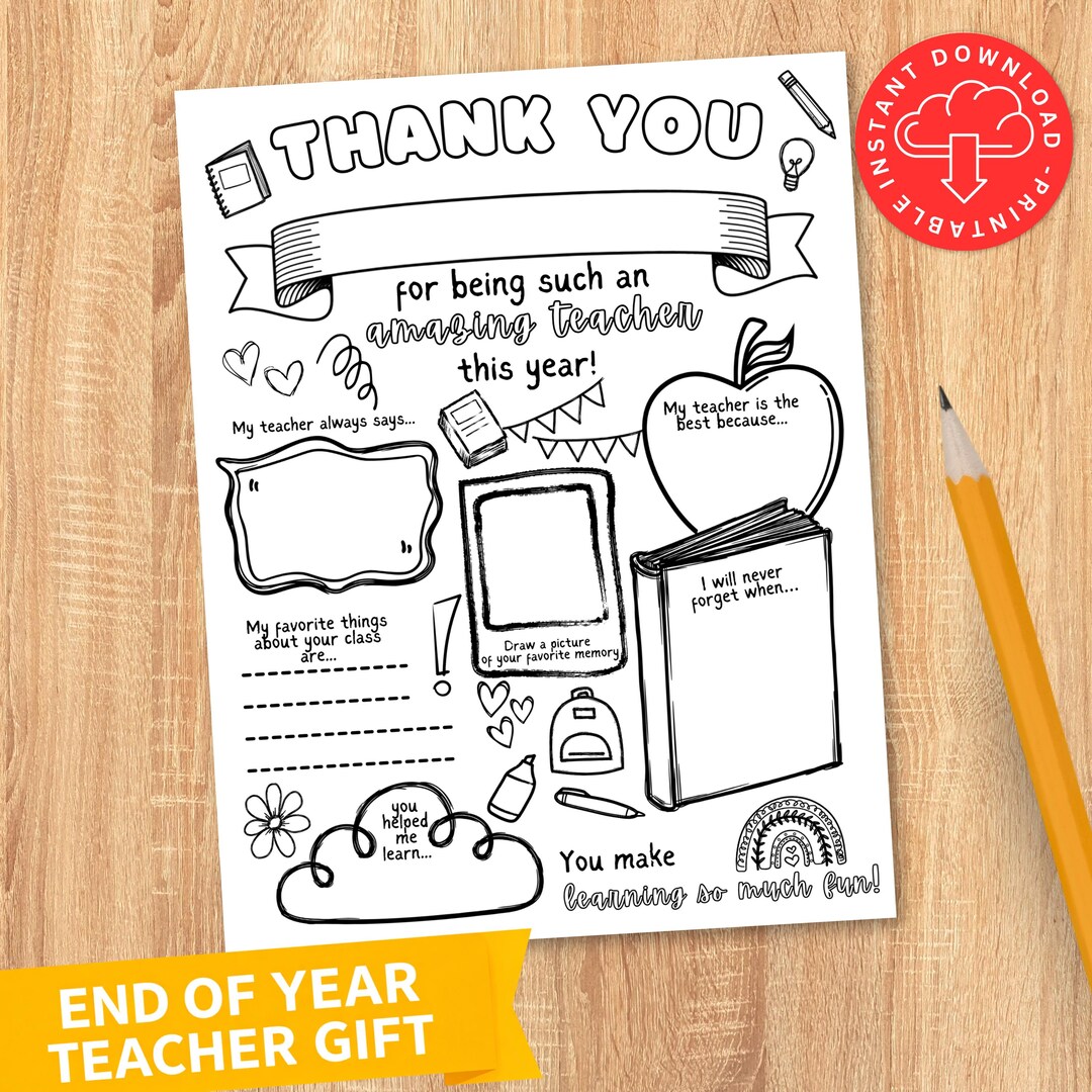 Thank You Teacher Printable | End of Year Student Gift | Fill in Page ...