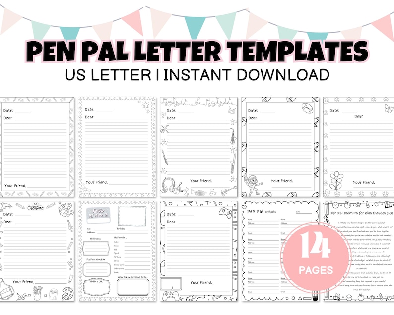 Pen Pal Letter Kit: Printable Stationery Templates (digital Download ...