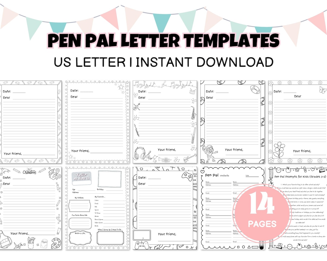 Pen Pal Letter Kit: Printable Stationery Templates (digital Download ...