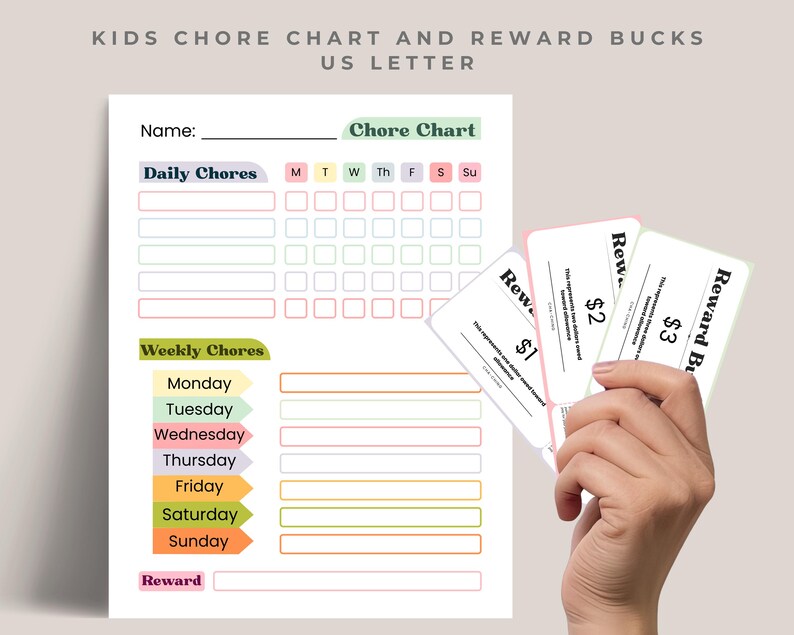 Kids Chore Chart | Reward Bucks System | Weekly Tracker for ...