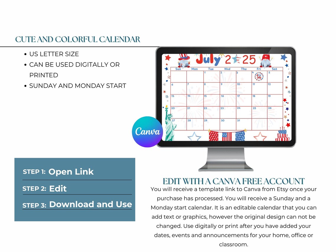 July 2025 Calendar Editable and Fillable - Printable Planner-cute and ...