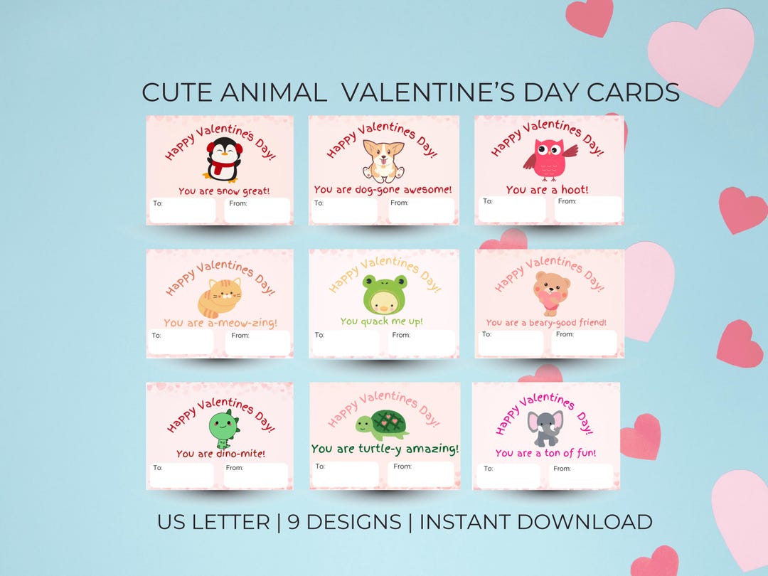 Animal Valentine's Day Cards - Printable Valentines for Kids - US ...