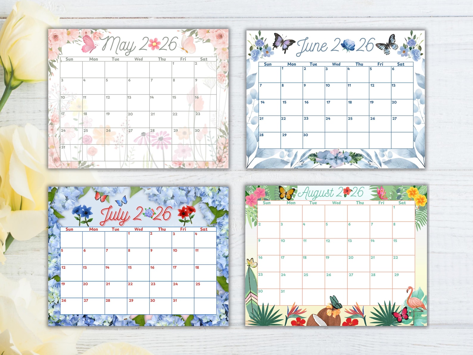Editable 2026 Floral Calendar| Printable and Fillable - Etsy