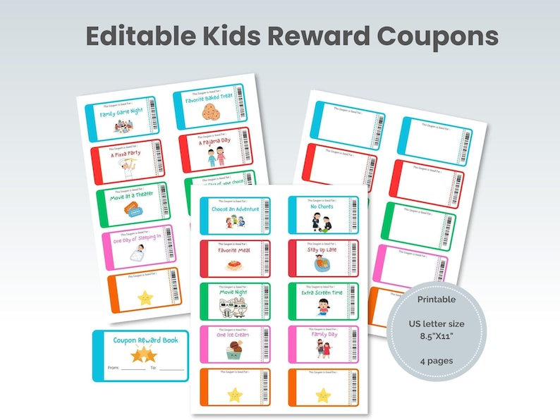 Personalized Kids Reward Coupons Printable Editable Template - Etsy